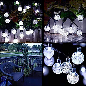 White 2-Pack 100 LED 64FT Crystal Globe Solar String Lights Outdoor, Waterproof Solar Lights Outdoor Decorative, 8 Lighting Modes Solar Powered Patio Lights for Garden Christmas Wedding Party (White)