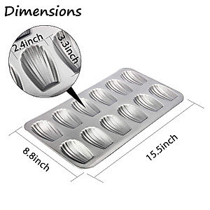 TAOUNOA Madeleine Pans, 12-Well Nonstick Baking Pans Set of 2, Heavy Duty Shell Shaped Mini Cookies Cake Mold Pan