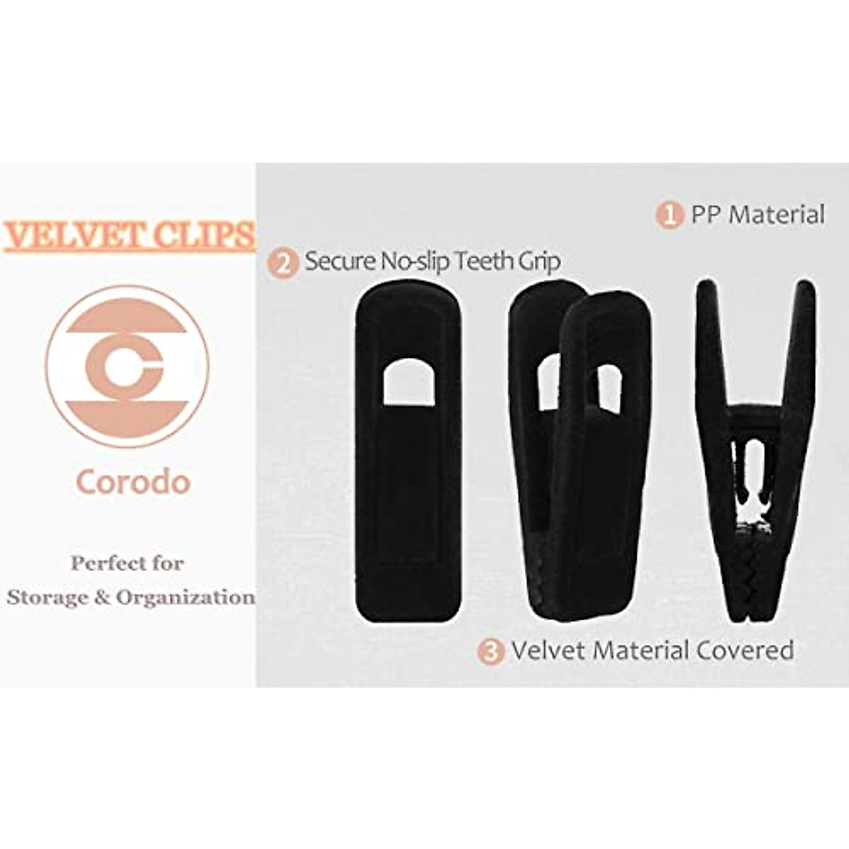 Corodo Hanger Clips for Velvet Hangers, 20 Pack Velvet Hangers Clips, Strong Hanger Clips Perfect for Pants Hangers (Black)