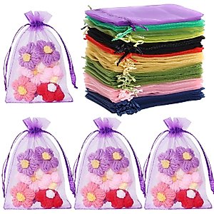 Hopttreely 50pcs Organza Bags, Mixed color 4x4.72(10x12cm) Wedding Party Favor Gift Bag, Satin Drawstring Organza Pouch Jewelry Watch Bags, Mesh Gift Pouches Mini Candy Bags