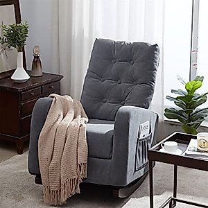 Ucloveria Rocking Chair Mid-Century Modern Nursery Rocking Armchair Upholstered Tall Back Accent Glider Rocker for Living Room Grey
