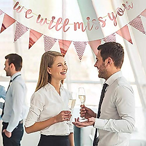 Mannli Elicola We Will Miss You Banner Rose Gold Glitter Banner Bunting Photo Props Backdrop for Retirement Farewell Going Away MISSU-WG 0