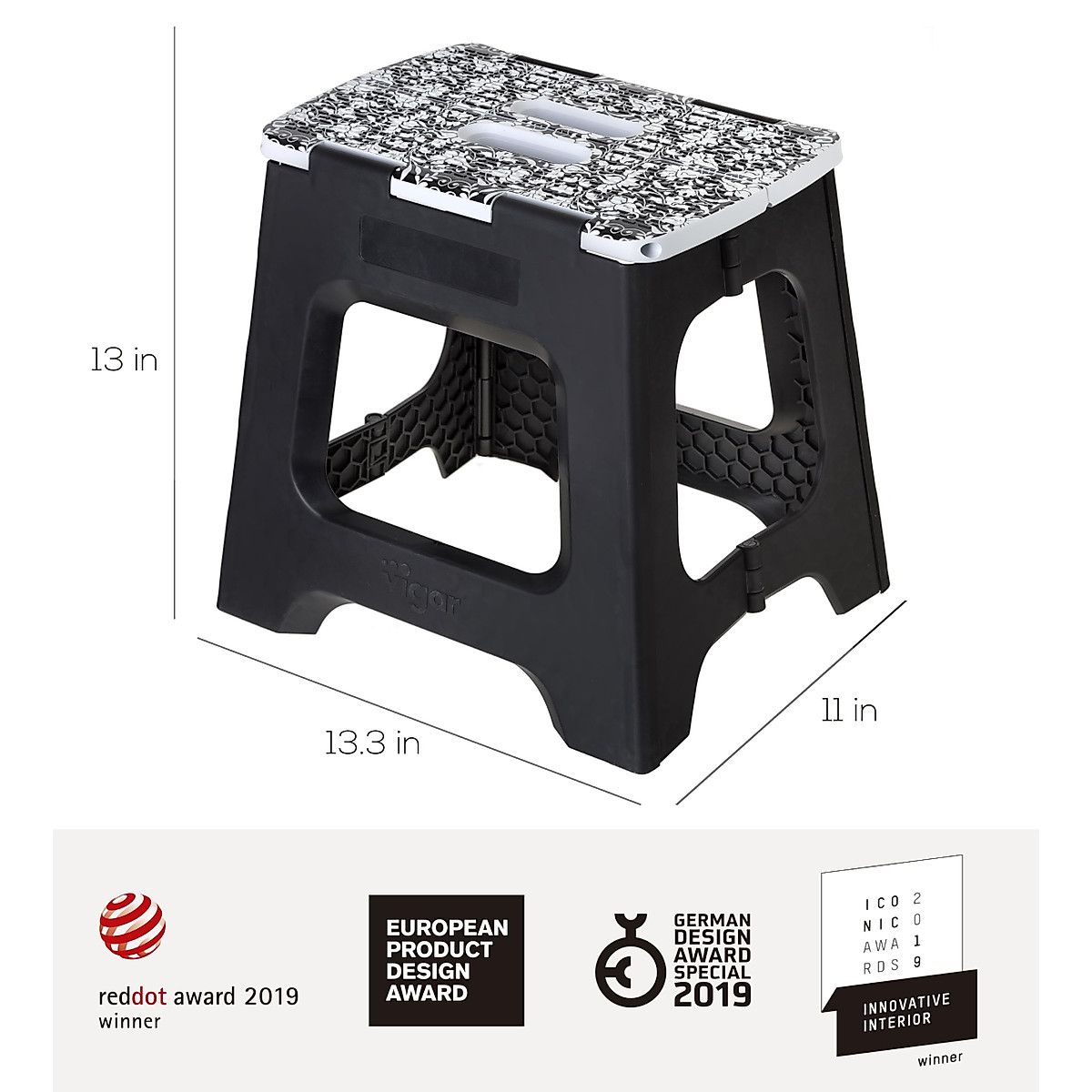 Vigar Compact Step Stool Foldable, 12-1/2-inch Step Stools for Adults up to 330 Pound, Lightweight Stool, Non-Slip Folding Step Stool, Rococco Black