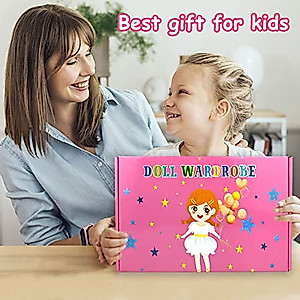 84 Pack Doll Clothes and Accessories with Doll Closet for 11.5 Inch Doll Fashion Design Kit Girl Doll Dress Up Including Wedding Dress Fashion Dress Outfits Tops and Pants Shoes Hangers Bags Necklaces