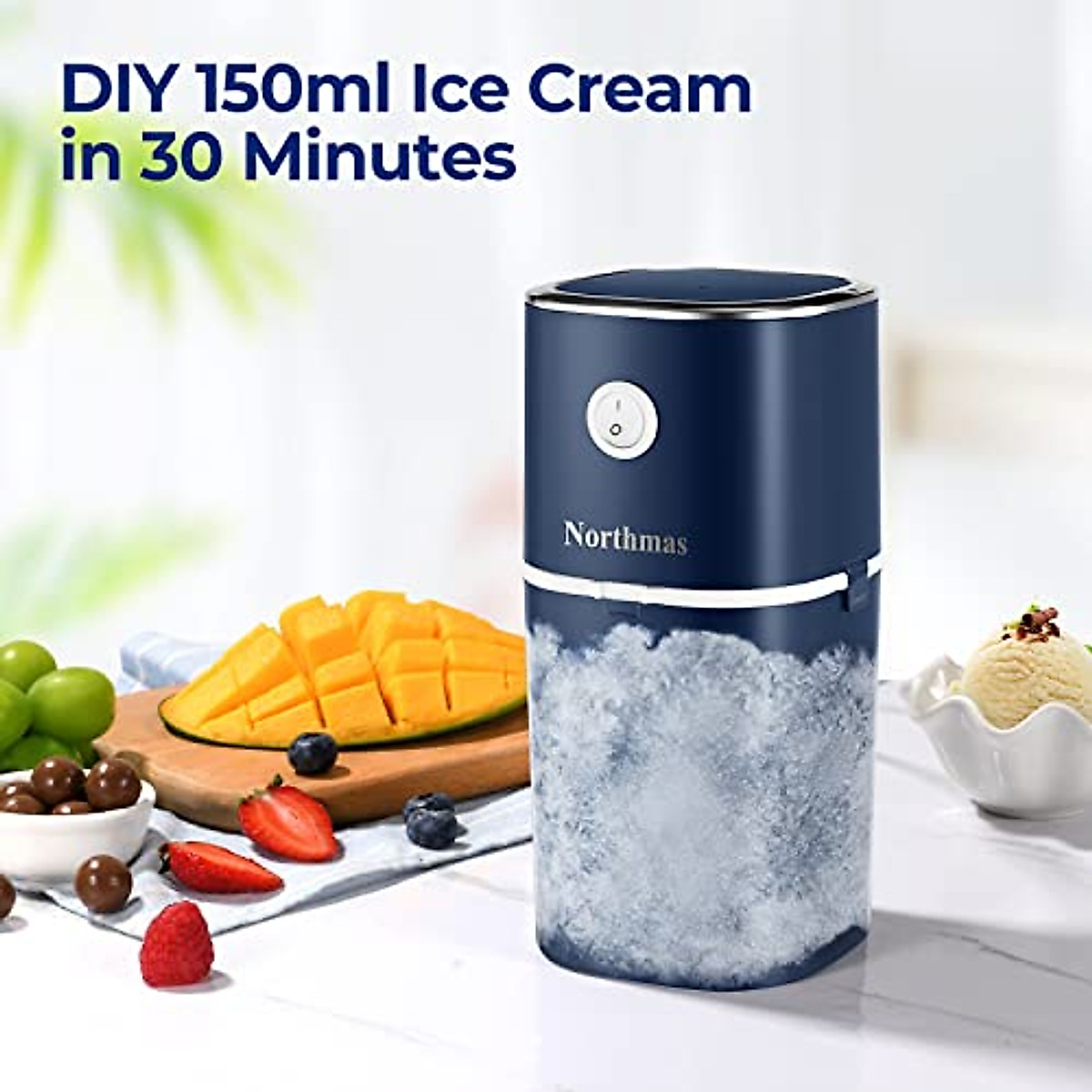 Northmas Ice Cream Maker Machine for Gelato, Sorbet, Frozen Yogurt & Smoothie, 150ml Solid Ice Cream Once, Suitable for 1-3 People, with 30 Recipes