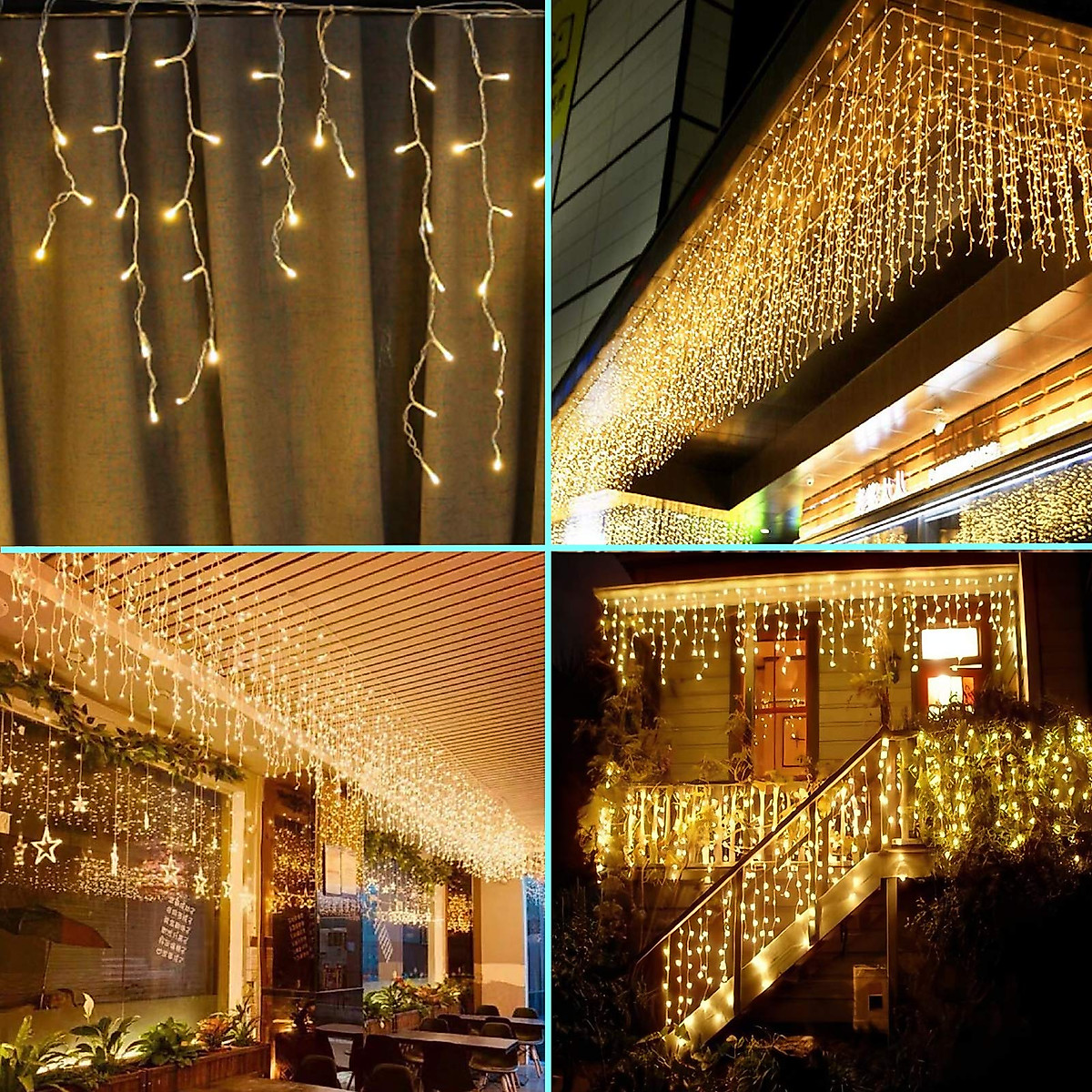 LED Icicle Lights, 640 LED Christmas Lights, 65.6ft 8 Modes Plug in Fairy String Lights with 120 Drops for Indoor Bedroom Outdoor Window, Christmas Party Decoration (Warm White)