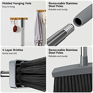 Kelamayi Heavy-Duty Broom Outdoor/Indoor Broom for Floor Cleaning with Long Handle,Large Angle Household Brooms for Home Kitchen Room Pet Hair Office Lobby – Gray