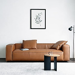 Acanva Luxury Mid-Century Modern 3-Seater Lounge Sofa with Extra-Wide Armrest Seat for Living Room Apartment Dorm Bedroom Office, Leather Couch, Brown