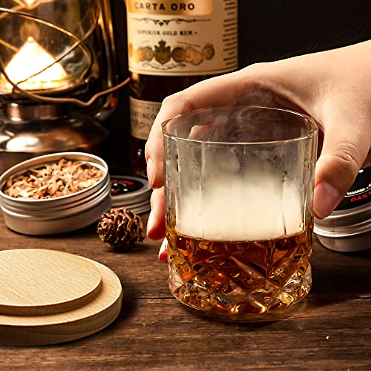 Cocktail Smoker Kit with 4 Flavors Wood Chips,Drink Smoker for Cocktail,Whiskey, Bourbon,Wine,Old Fashioned Smoker kit as a Gift for Men,Drinking Lover,Your Friends, Husband, Dad