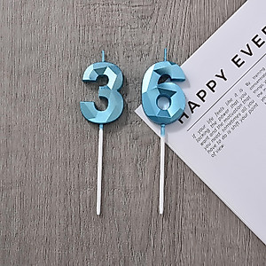 2 inch Blue 36 Birthday Candles, 3D Diamond Number 36th Cake Topper for Boys Girls Birthday Party Decorations Theme Party