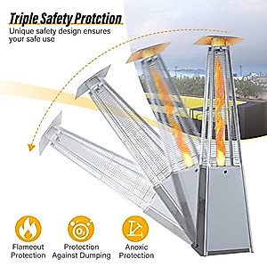 LAUSAINT HOME Outdoor Patio Heater with Cover & Wheels, 48000 BTU Pyramid Propane Heater, 87" Tall Quartz Glass Tube Flame Heater for Party, Backyard, Garden, Decoration