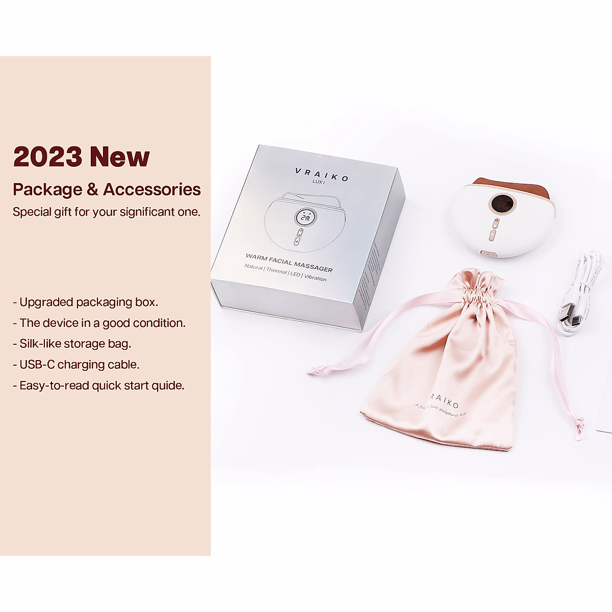 VRAIKO LUX1 Gua Sha Facial Tools, Face Sculpting Tool, Electric Face Massager with 3-Level Heat & Vibration & 1000mAh Battery, Anti-Aging, Neck & Face Lift, Wrinkle and Puffiness Reduction