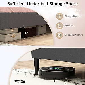 GORELAX Upholstered Queen Bed Frame, Mattress Foundation w/Button Tufted Headboard, Wood Slat Support No Box Spring Needed, Easy Assembly, Low Platform Bed Frame (Grey, Queen)