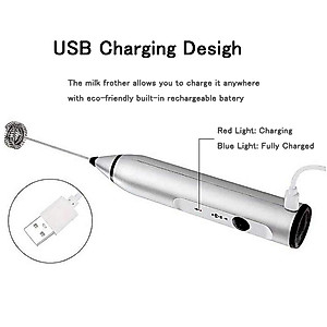 Milk Frother Handheld Foam Maker USB Rechargeable Coffee Frother with 2 Stainless whisks，3-Speed Adjustable Mini Blender for Cappuccino, Latte, Bulletproof Coffee, Egg Mix, Matcha, Hot Chocolate
