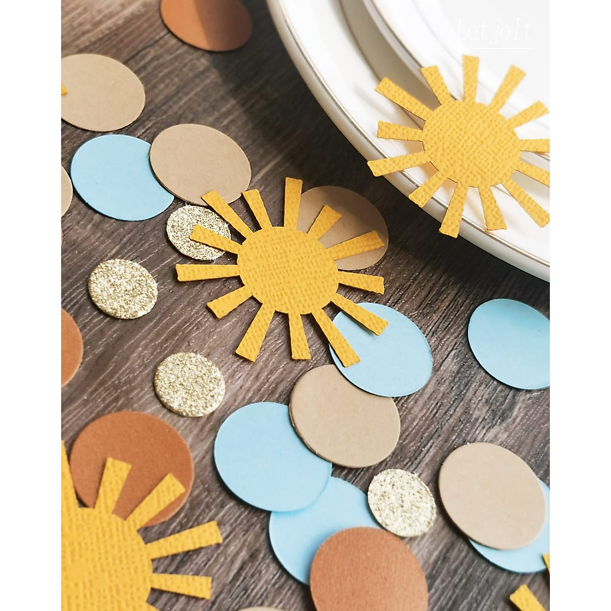 Golden Brown Blue Sunny Dots Confetti Boy Birthday Baby Shower Scatter Table Decoration for First Trip Around the Sun Theme Party Bridal Shower Party Boho Wedding Classroom Nursery Supplies 150 Pcs