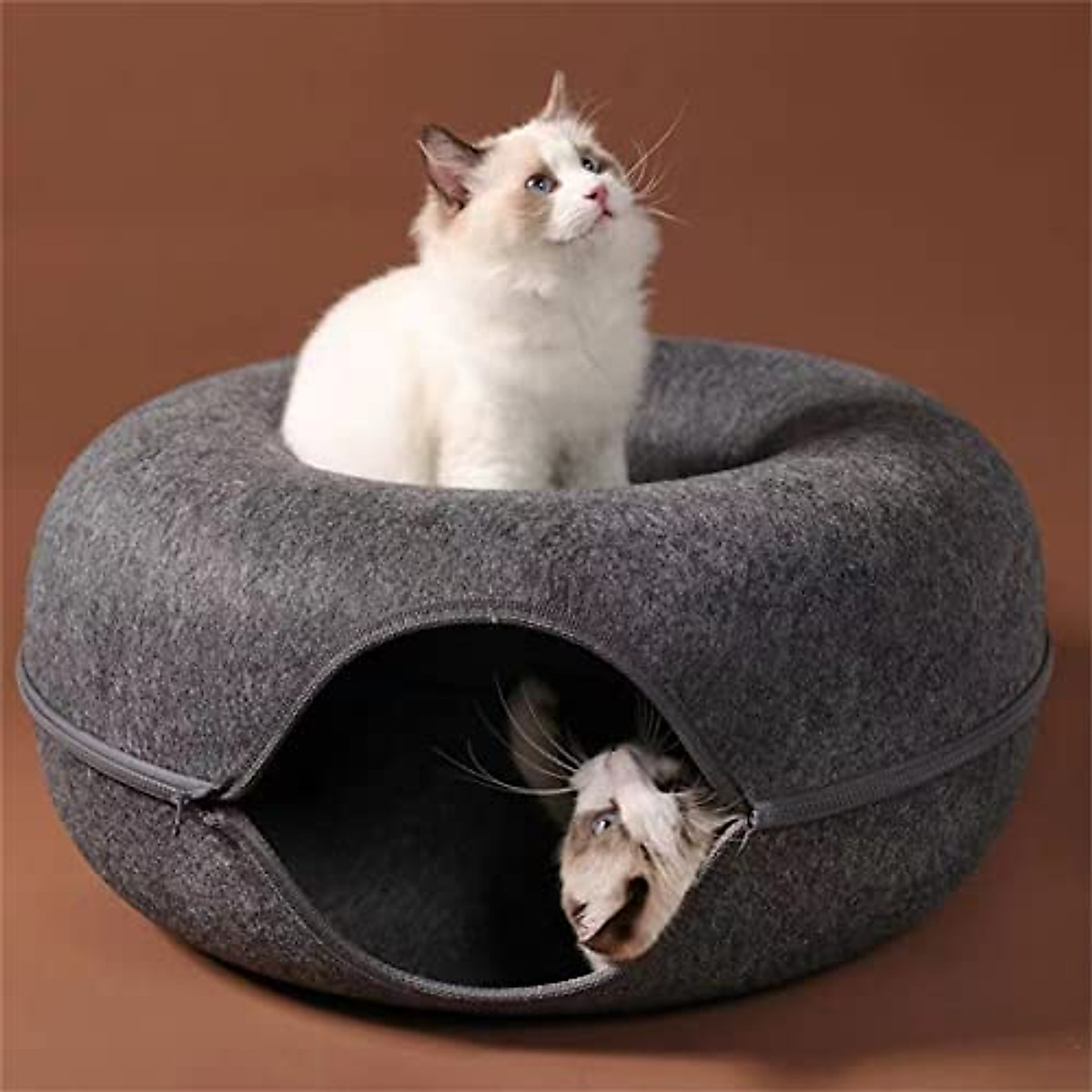 Cat Felt Tunnel Toy, Cat Donut Tunnel. Interactive Play Toys for Cats. Cat Tunnels for Indoor Cats, Great Toy for Cats Small Animals Grey,Dark Grey,Large
