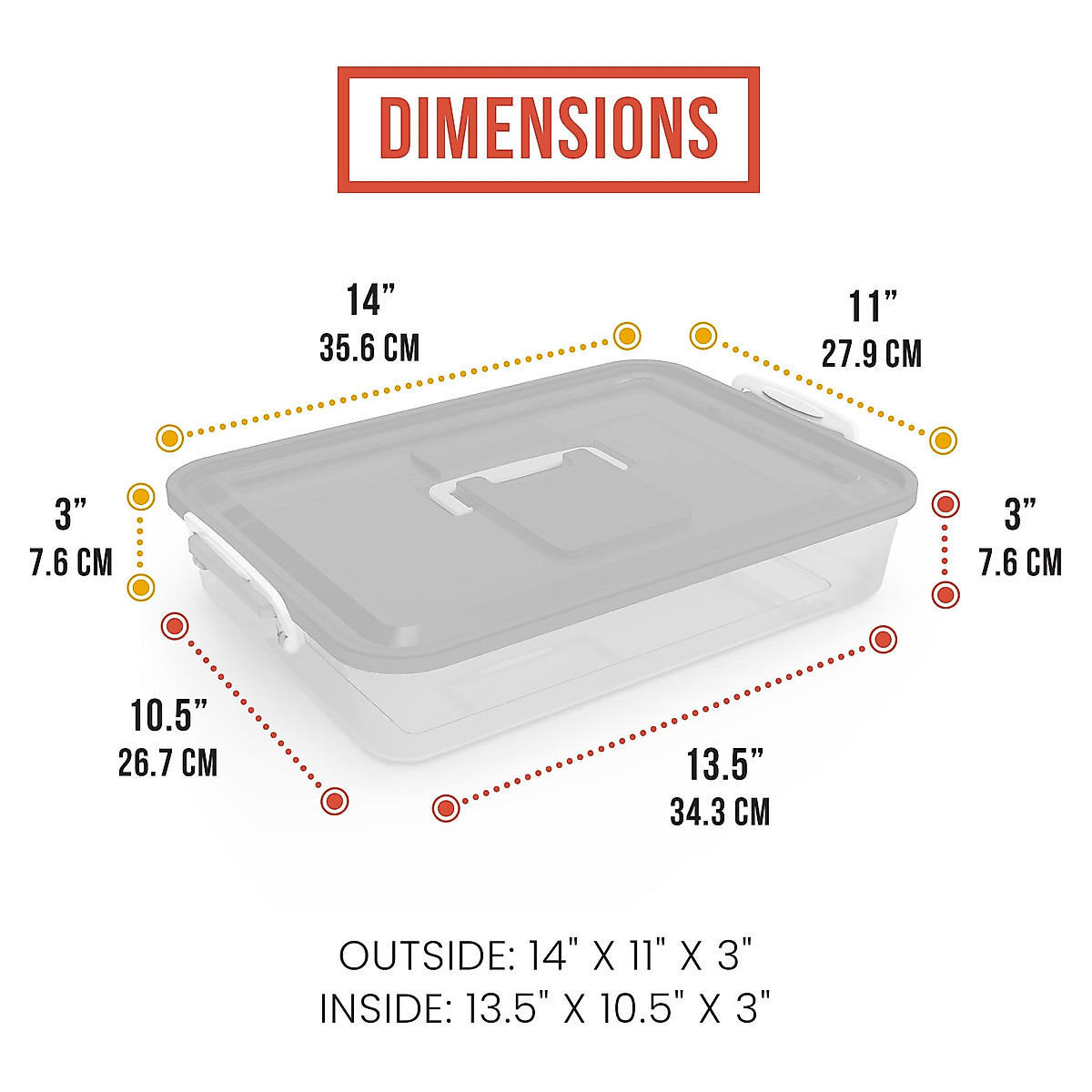 Chef Pomodoro Pizza Dough Proofing Box, 14 x 11-Inch, Pizza Dough Container, Fits 4-6 Dough Balls, Household Pizza Dough Tray With Convenient Carry Handle (Grey)