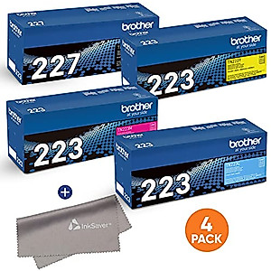 Brother TN227BK High Yield Black with Standard Yield Color TN223C, TN223M, TN223Y Cyan, Magenta and Yellow Toner Cartridge Set + InkSaver Microfiber LCD Screen Cleaning Cloth