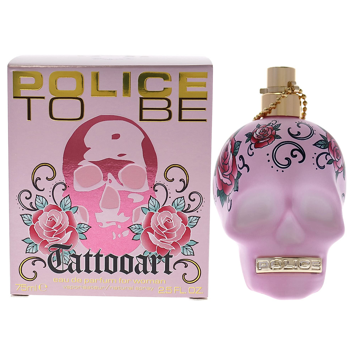 POLICE To Be Tattooart For Woman - Fragrance For Women - Floral Fruity Gourmand Scent - Creamy Sandalwood And A Powdery-Sweet Marshmallow Accord - Eye-Catching Skull Bottle - 2.5 Oz EDP Spray