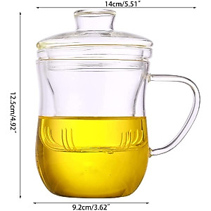 400ml Thickened Glass Tea Mug with Lid and Infuser, Transparent Heat-resistant High Borosilicate Glass Flower Tea Cup Office Milk Cups Coffee Mugs (400ml)