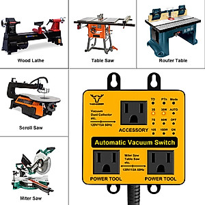Upgraded Automatic Vacuum Switch, Autoswitch for Dust Collector, Customizable Delay (3/7/10s) for Shop Vac, Adjustable Power Tool Trigger (30/60/100W), with Overload and Tripping Protection