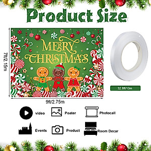 Christmas Candy Garage Door Decoration Merry Christmas Garage Door Banner Cover Peppermint Candy Cane Gingerbread Man Garage Backdrop for Xmas Eve Holiday Outdoor Wall Decor, 7 x 9 ft