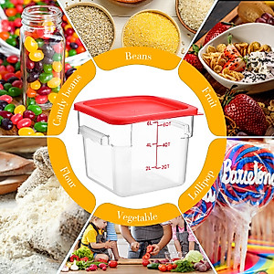 Hsei 6 Sets 6 Quart Commercial Food Storage Containers with Lids and 6 Pcs Plastic Ice Scoop for Freezer Flour Sugar Baking Bread Dog Food Restaurant Kitchen Square(Red)