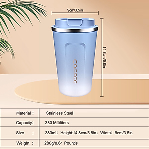 JTRYEMU Travel coffee mug 12 oz Insulated Coffee cup with lid reusable Leak proof Coffee Tumbler Stainless Steel Vacuum Gradient Colorful Thermos cup Thermal Keeps Cold and Hot for Coffee/Tea