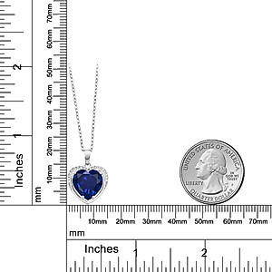 Gem Stone King 925 Sterling Silver Simulated Sapphire Necklace | 4.20 Cttw | Heart Pendant Necklace For Women | Heart Shape 10MM | With 18 Inch Silver Chain