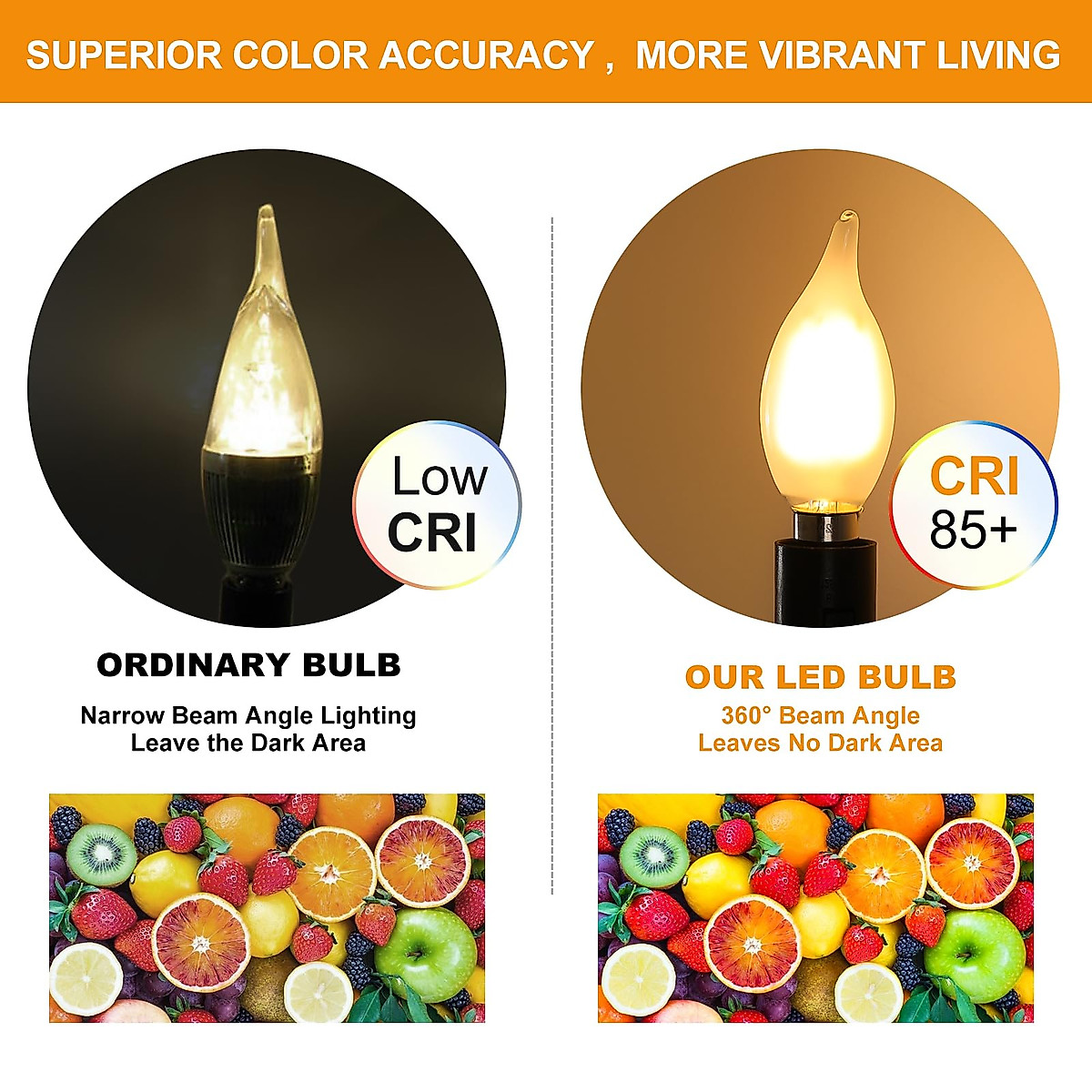 Decoaui E12 LED Chandelier Light Bulbs, 4W(40w Equivalent) Dimmable C11 Frosted Glass, 450 Lumens, 2700K Soft White, Candle Shaped, Ideal for Candelabras Open Fixtures, 12-Pack