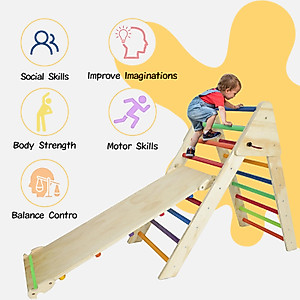Babion Pikler Triangle Set, 2-in-1 Toddler Climbing Toys Indoor, Indoor Playground Climbing Toys for Toddlers, Indoor Jungle Gym, Montessori Climbing Set with Triangle & Ramp