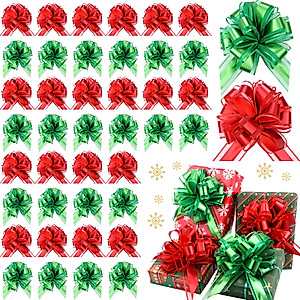 Riceshoot 60 Pieces Christmas Large Pull Bows Ribbon Gift Bows 6 Inch Gift Wrap Bows Wrapping Bows for Xmas Presents Wedding Party Basket Holidays Decoration(Green, Red)