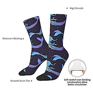 SWEET TANG Running Calf Socks Compatible with Beautiful Mermaids Underwater Dress Socks, Funny Outdoor Football Socks Workout Hiking Walking Socks for Men Women