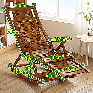 Lounge Chair, Wooden Recliners for Garden Folding Chair Bamboo Recliner Folding Rocking Chair - Balcony Home Lounge Chair, Adjustable Backrest Elderly Chair