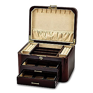 Diamond2Deal Burgundy Bubinga Wood Veneer 2 Drawers Jewelry Box for Women