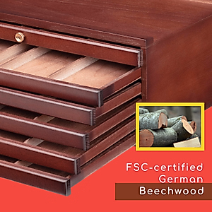 MEEDEN 6-Drawer Wood Artist Supply Storage Box, Portable Beechwood Multifunctional Pencil Brush Organizer Wood Box with Drawer&Compartments for Pastels, Pencils, Pens, Makeup Brushes(Mahogany Color)