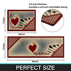 Red Kitchen Rugs Retro Utensils I Love My Kitchen Mat Red Kitchen Decor And Accessories Checkerboard Non-Slip Kitchen Rug and Mats Floor Mat Runner Rug for Kitchen Laundry Living Room Front Door