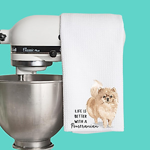 Watercolor Life is Better with a Pomeranian Microfiber Kitchen Tea Bar Towel Gift for Animal Dog Lover
