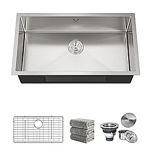 kitchen Sinks 32x18 inch Undermount kitchen sink stainless steel sink 16 Gauge Single Bowl kitchen sinks Set (5 Item Bundle: Sink, Bottom Grid, Drain Assembly, Drain Cap, Kitchen Towel)
