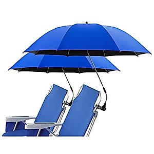 NBtoUS 2 PACK Beach Umbrella with Universal Clamp, UPF 50+ 360 ° Adjustable Beach Shade Umbrella，Portable Outdoor Umbrella for Beach Chair, Camping Chair, Wheelchair, Stroller, Patio Chairs, Golf Carts (Blue, Not Include Chair)