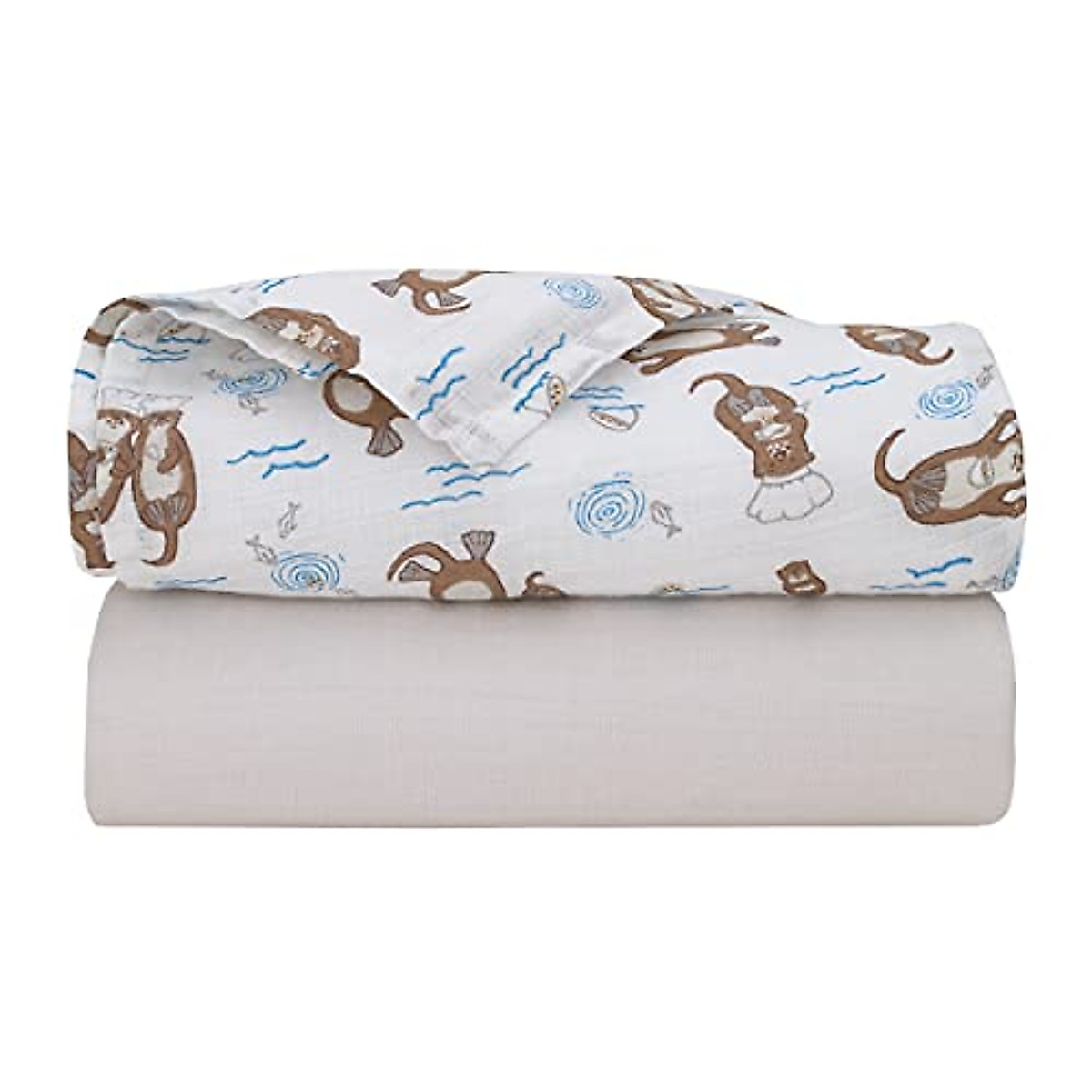 NoJo Chef Otter Brown, Blue and Gray Cookies 100% Cotton 2Pk Muslin Swaddles