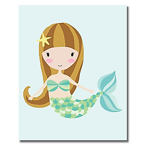Mermaid Wall Art Prints (8 inches x 10 inches, Blue)