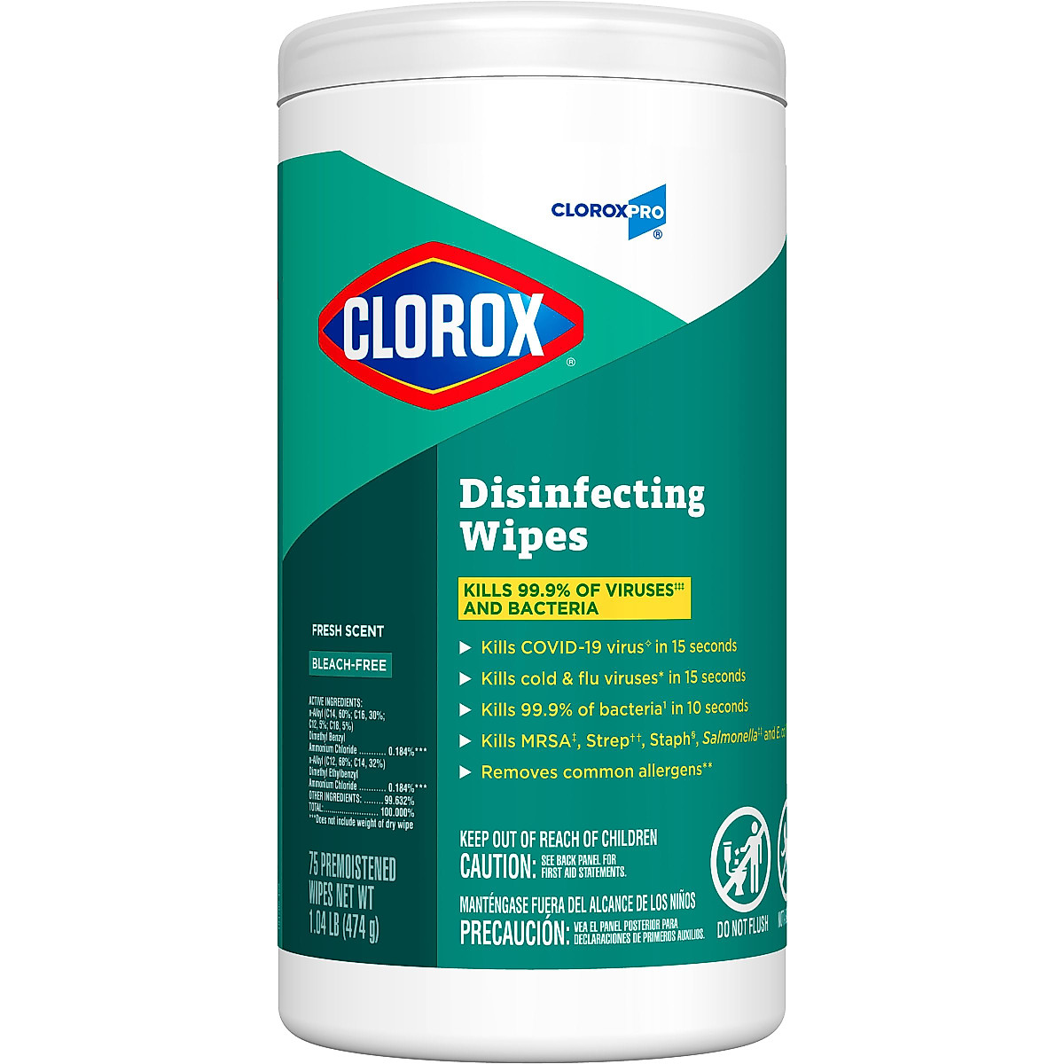 CloroxPro Disinfecting Wipes, Clorox Disinfectant Wipes, Industrial Cleaning, Fresh Scent, 75 Wet Wipes (6 Pack) - 15949