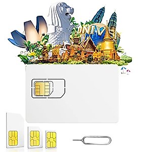 5GB 30 Days Asia SIM Card for Singapore, Malaysia, Thailand, Vietnam, Indonesia, 4G High-Speed Network, 3 in 1 Data Only Sim Card, Standrd/Micro/Nano