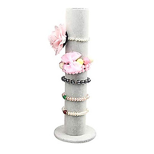 BOCAR Velvet Vertical Tower Jewelry Bracelet Display Stand Bangle T-Bar Display Holder (CTZ- gray)