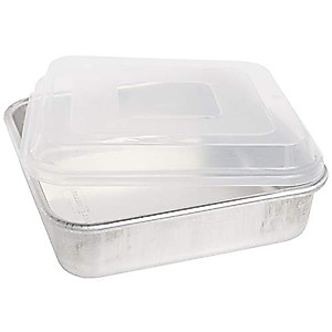 Nordic Ware Natural Aluminum Commercial Square Cake Pan with Lid, Exterior 9.88 x 9.88 Inches