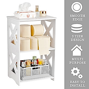 BYFU 3-Tier Side Table, Small End Table with Storage Shelf, White Nightstand Bedside Table Updated Bookshelf Bookcase Display Rack for Bedroom Bathroom Living Room Office