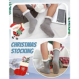 ProEtrade Slipper Fuzzy Socks for Mens Winter Fluffy Cozy Cabin Warm Fleece Soft Thick Comfy Anti Slip Gift Home Christmas Stocking Stuffer with Grips(Light Grey)