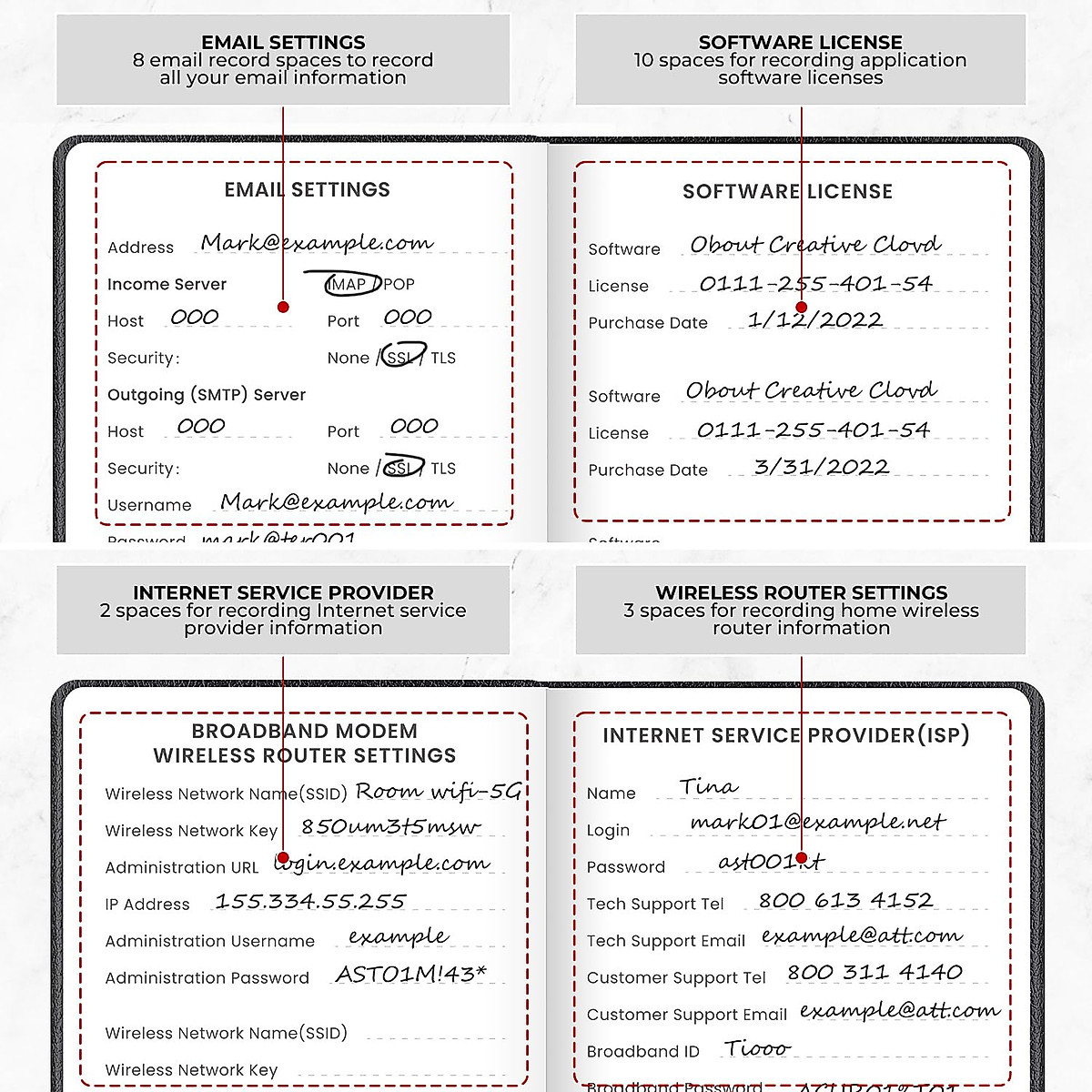 molekaus Password Book with Alphabetical Tabs Small Password Keeper with Extra Password Space to Change Password. Password Notebook for Home or Office for Internet Log In, 6.1*3.7in black small