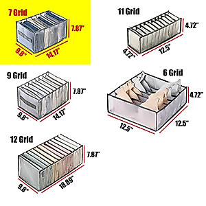 Wardrobe Clothes Organizer, 7 Grid Washable Jeans Drawer Organizer with Compartment Storage Box,Foldable Drawer Closet Clothing Organizer Basket for T-Shirt,Set of 2 (Grey with Handle)